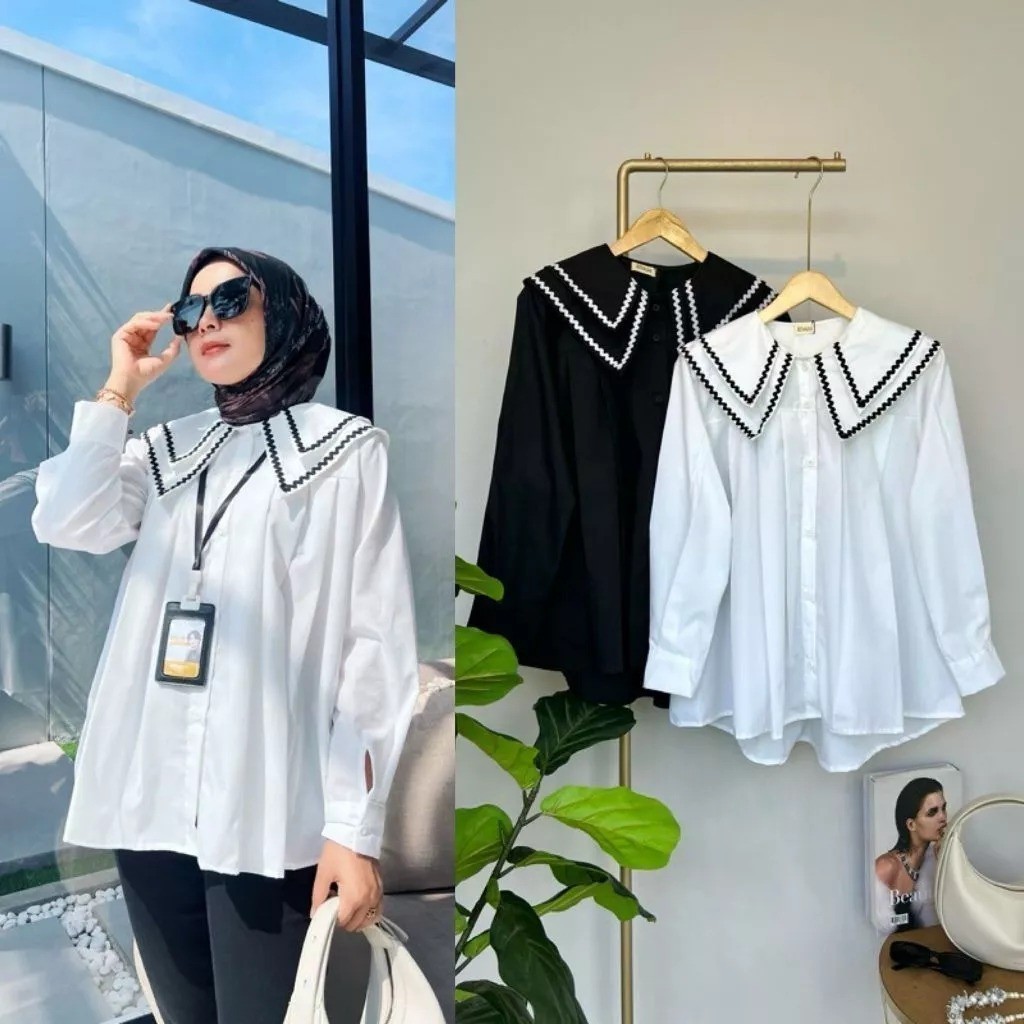 Jual XAVIRO - ZNF Baju HITA Kerah Model Sailor Outfit Top Rekomendasi / Gladys Blouse Kemeja ...