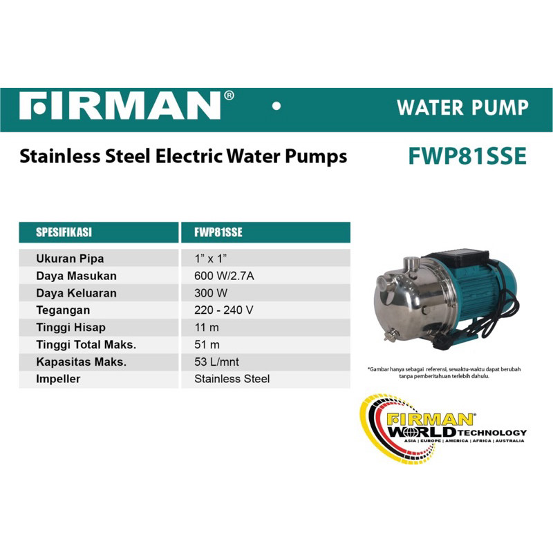 Jual POMPA STAINLESS STEEL FIRMAN FPW 41 sse FPW 61 sse FPW 81 sse ...
