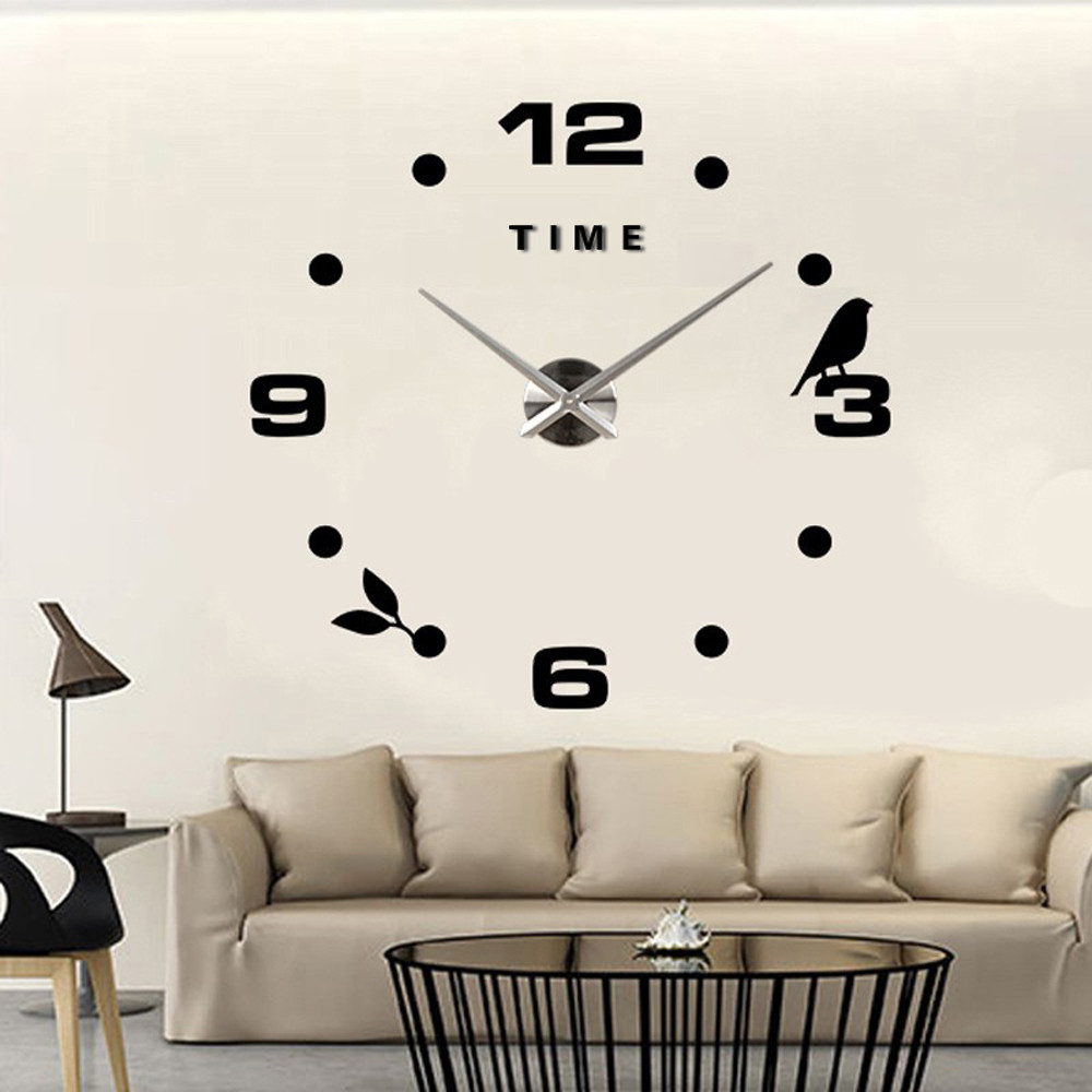 Jual Acrylic Large 3D Wall Clock Modern Design Silent Birds Self ...