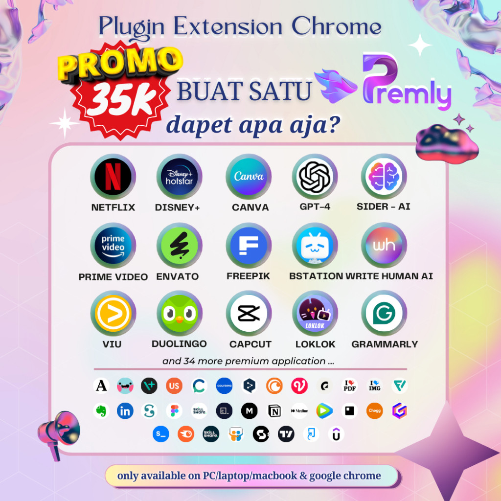 Jual PREMLY Extension Chrome Semua Aplikasi Premium | Unlock Premium Together | Shopee Indonesia
