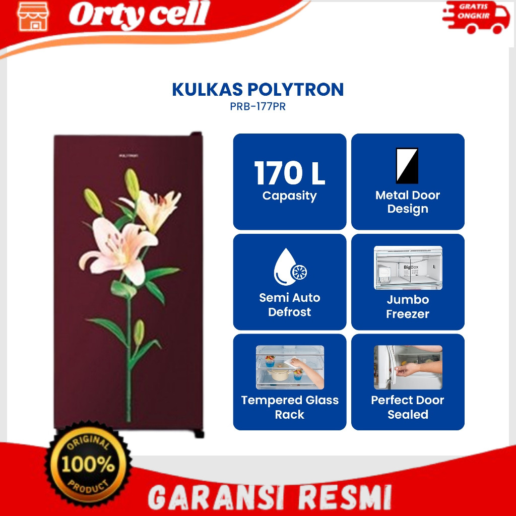 Jual Kulkas 1 Pintu Metallic Polytron PRB-177PR 170Liter Garansi Resmi ...
