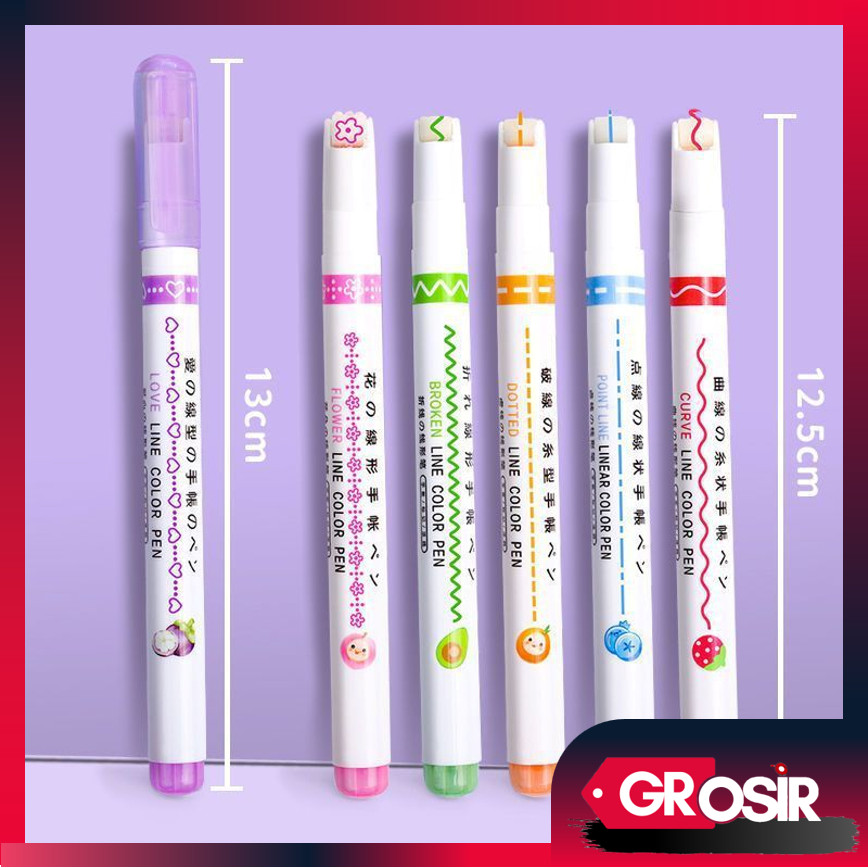 Jual Grosir - S5877 Pena Garis Warna Bermotif / Spidol Garis Aesthetic ...
