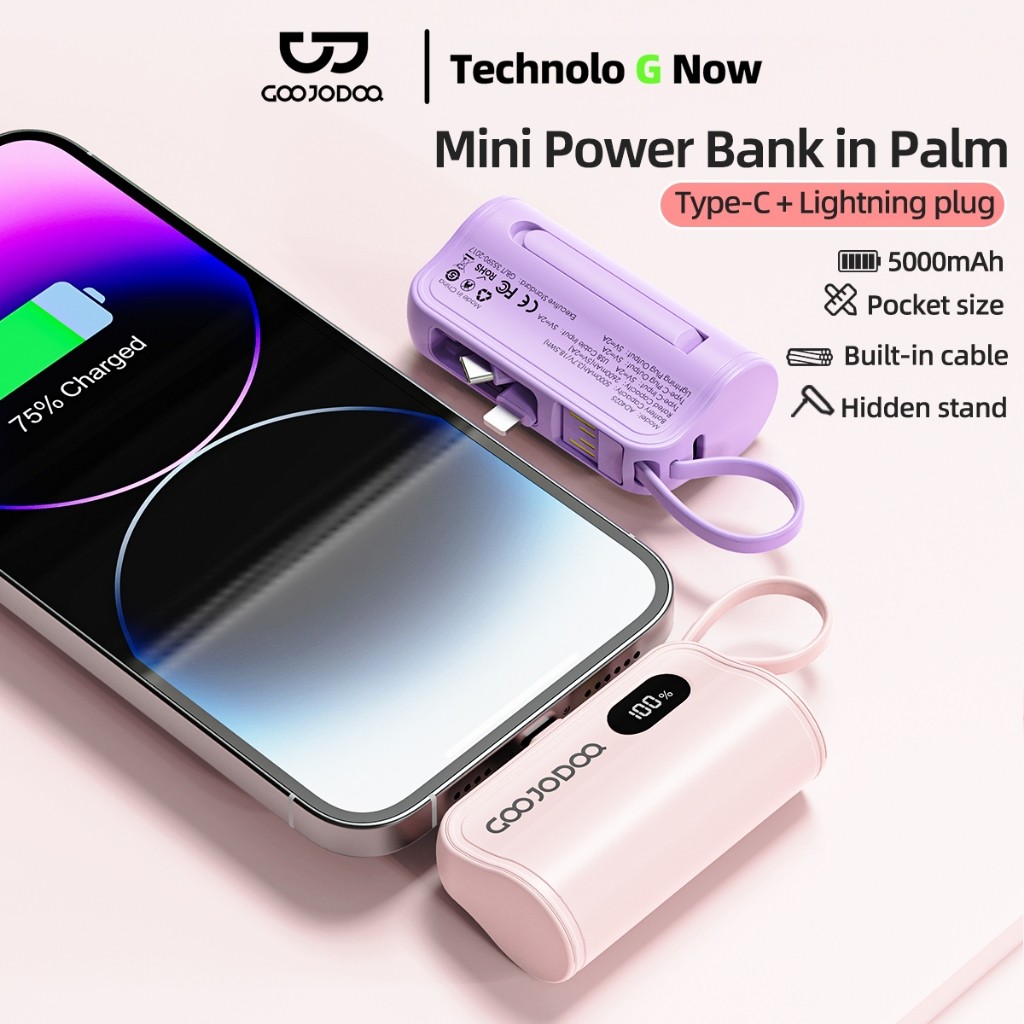 Jual GOOJODOQ 5000mah Mini Powerbank Dengan colokan ganda Lightning ...
