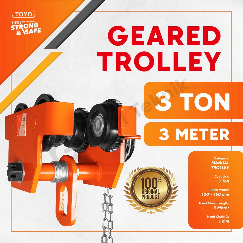 Jual TOYO GEARED TROLLEY/ GEAR TROLI HOIST 3 TON | Shopee Indonesia