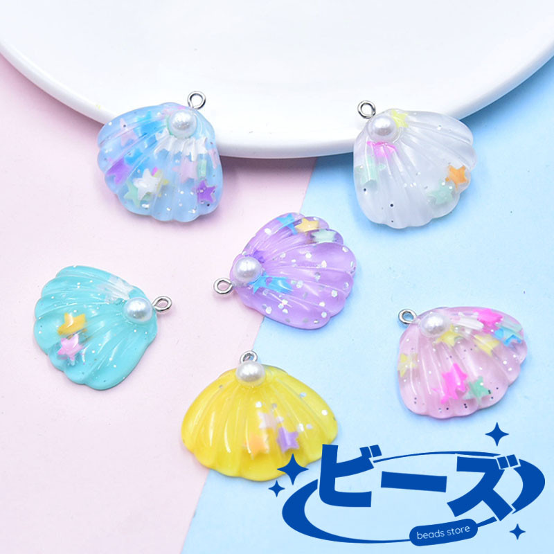 Jual 1 Pcs Charm Liontin Resin - Kerang Corak dengan Mutiara Pearl ...