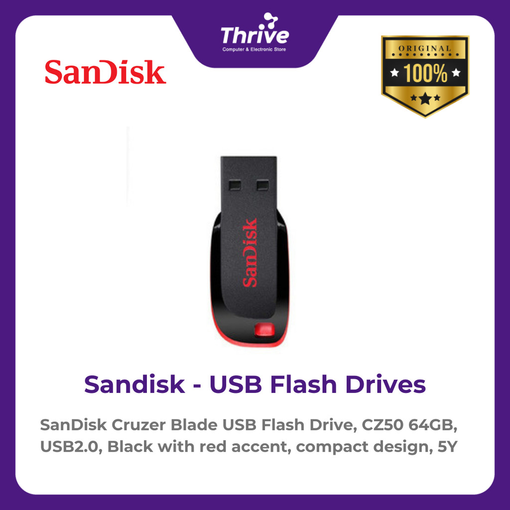 Jual SanDisk Cruzer Blade USB Flash Drive, CZ50 64GB, USB2.0, Black ...