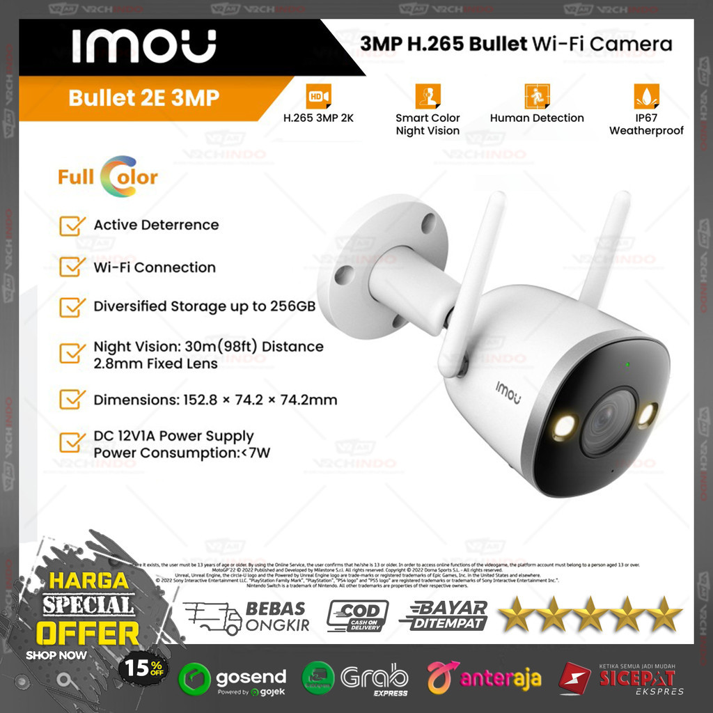 Jual IMOU Bullet 2E - 3MP | Smart Color Night Vision Human Detection ...