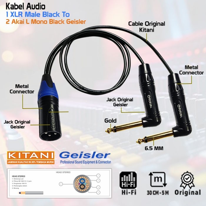 Jual Kabel Cabang/Kabel Audio 1 XLR Male BK To 2 Akai Mono L BK Geisler ...