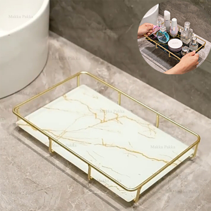 Jual Rak Penyimpanan Kosmetik Keramik/Marble Tray Kaca Persegi/Marble ...