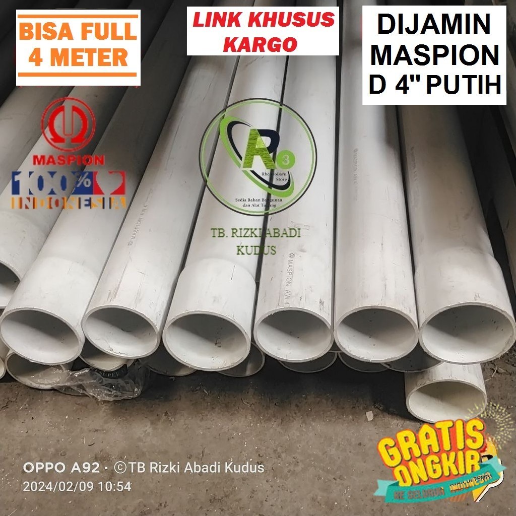 Jual Pralon Pvc Pipa Air MASPION D Putih 4" inch (114mm) MOF Paralon ...