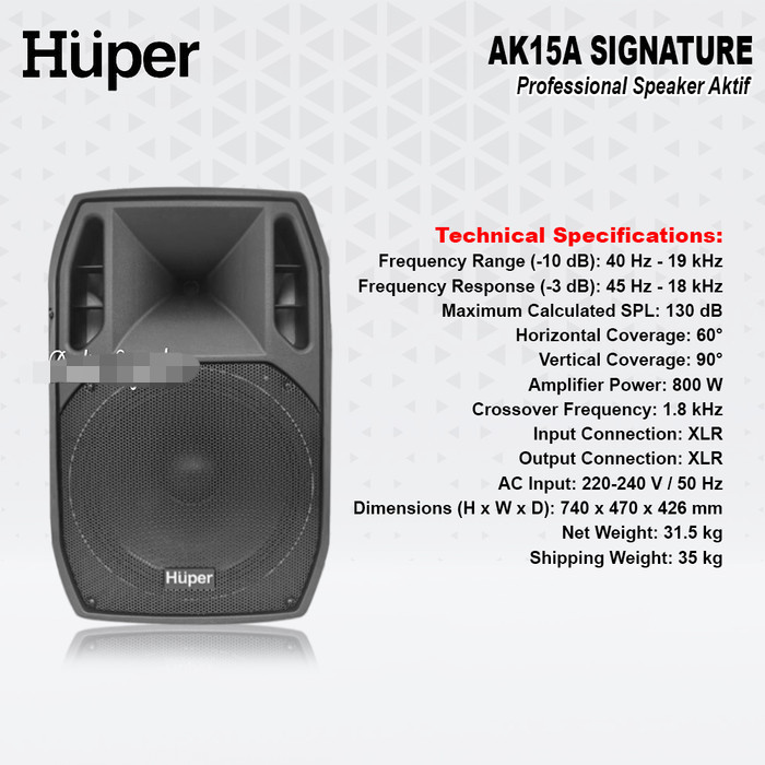 Jual Speaker Aktif HUPER AK 15 A / AK15A SIGNATURE 800 Watt Original ...