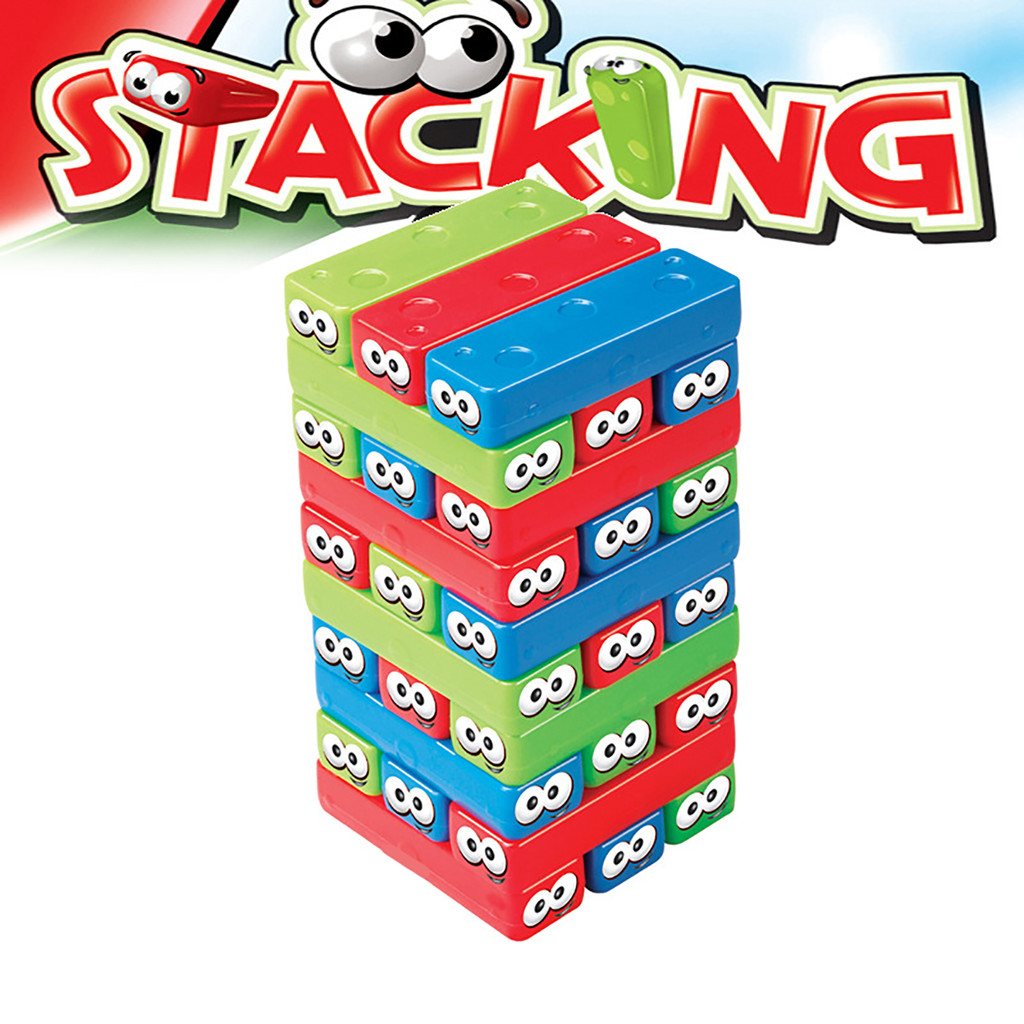 Jual Timber Tower Block Stacking Game, Colored Cartoon Plastic Building ...