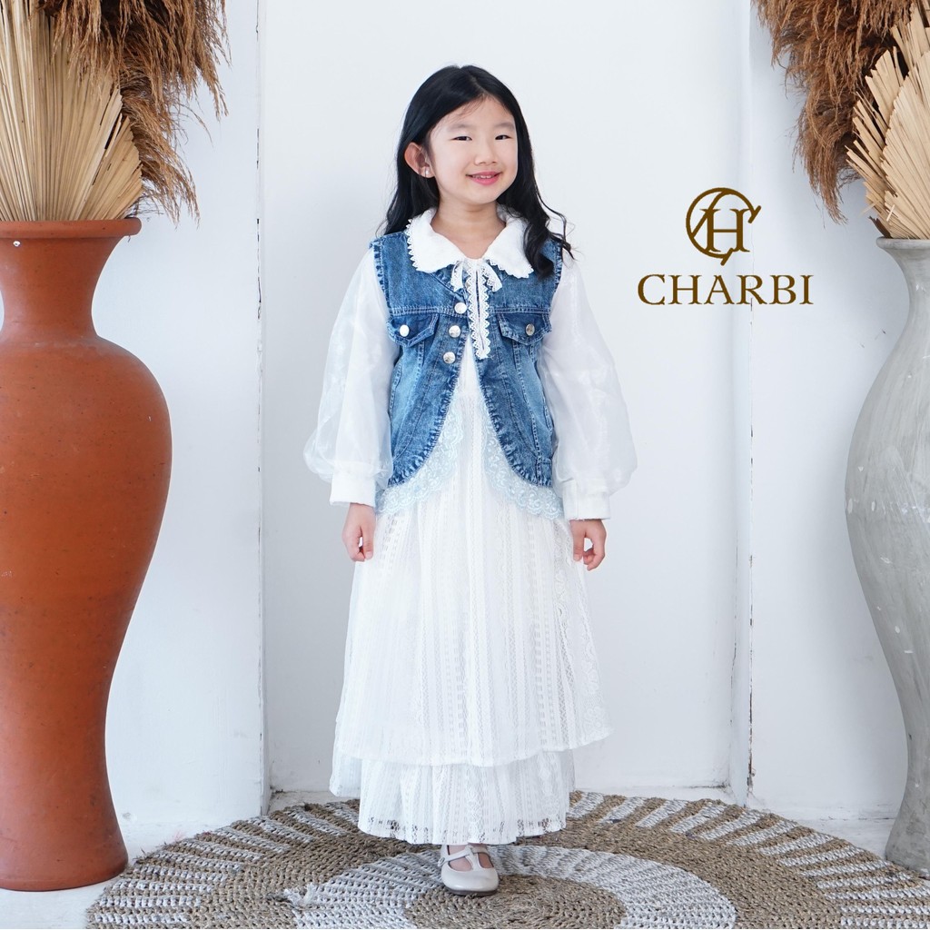 Jual RACHEL DRESS - 2 IN 1 JEANS VEST WITH 2 LAYERED MALIKA LACE ANAK ...