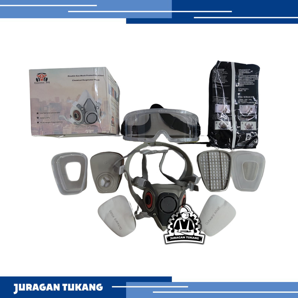 Jual Double Gas Half Mask Protection filter Masker Gas Respirator ...