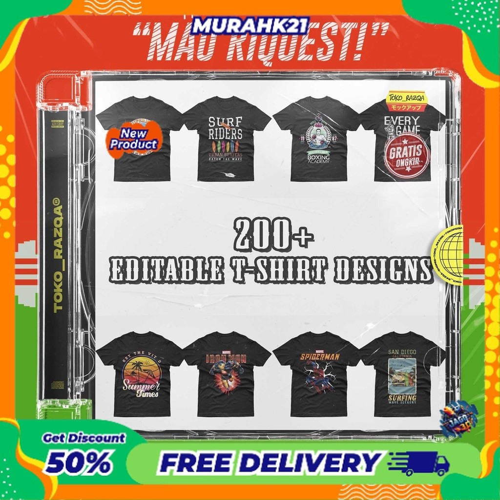 Jual 200+ Editable T-shirt Designs - Disain Sablon DTF-DTG-STICKER ...