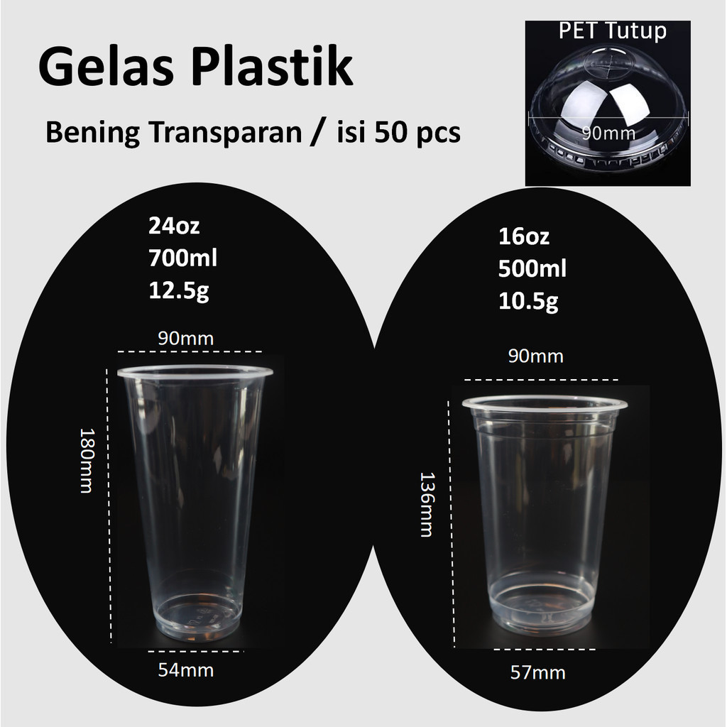 Jual [50pcs]Gelas Plastik 16oz 24oz cup diameter 90mm+Tutup / Gelas ...