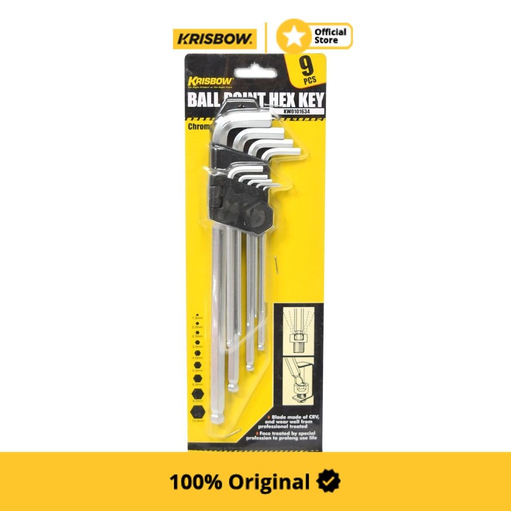 Jual Krisbow Set Kunci L Hex Key Ballpoint 1.5-10 mm 30 cm 9 Pcs ...