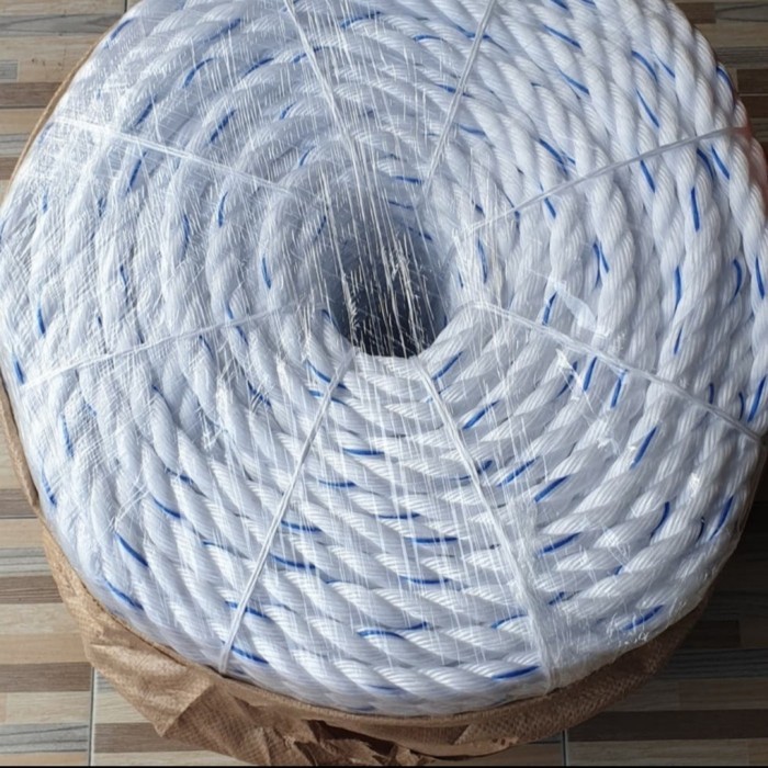 Jual 1 Roll Tali Tambang 10mm Polypropylene PP Putih Lis Biru-+200Meter ...