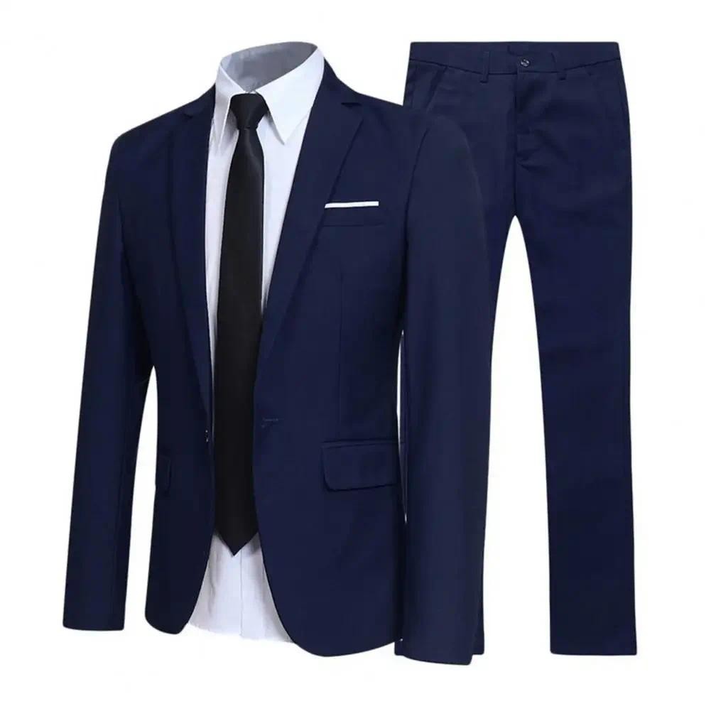 Jual Men Suit Set Turndown Collar Formal Business Suit Male Blazer ...