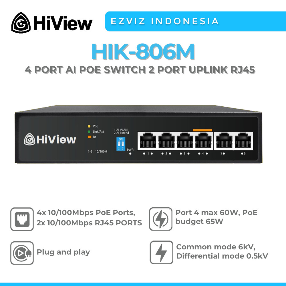Jual HIVIEW HIK-806M 4 PORT AI POE SWITCH 2 PORT UPLINK RJ45 | Shopee Indonesia