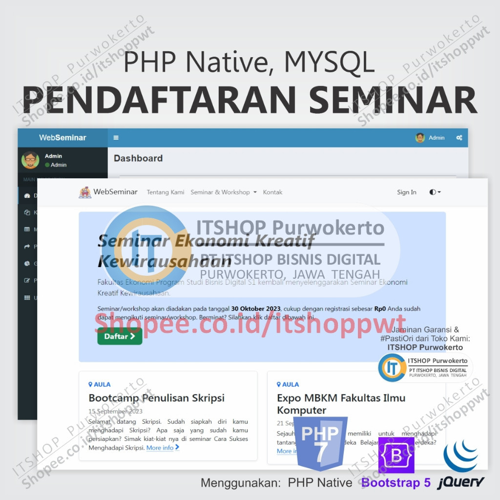Jual Source Code Aplikasi Web Seminar Workshop menggunakan Native PHP MySQL | Shopee Indonesia