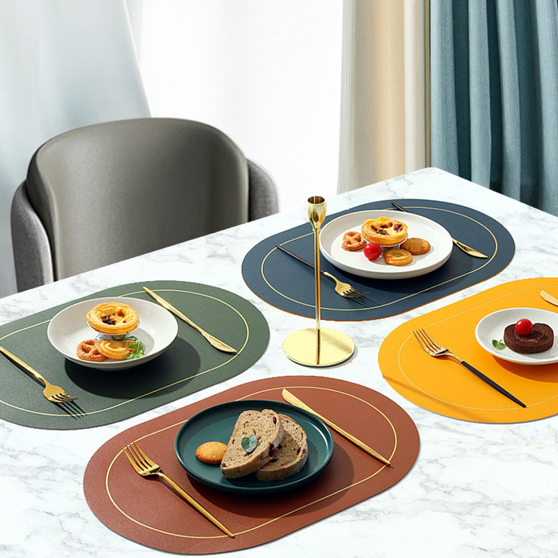 Jual Leather Food Mat PVC Oil Proof Table Mat Hotel Home Dining Plate ...