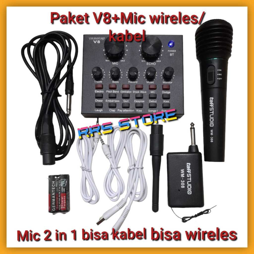 Jual PAKET KAROKE SOUND CARD V8 Bluetooth Audio USB External Soundcard ...