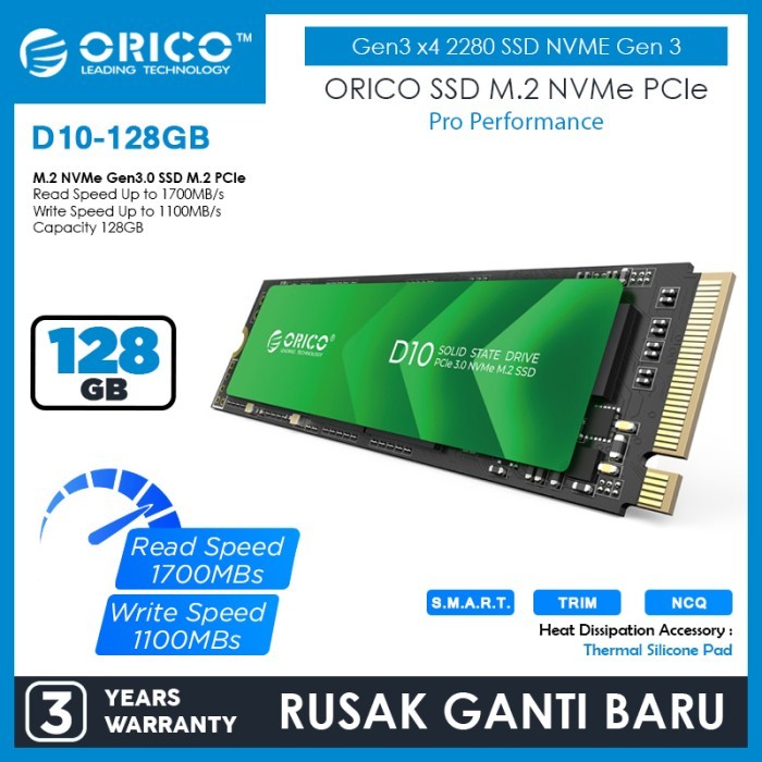 Jual ORICO SSD M.2 NVMe PCIe Gen3 x4 2280 SSD NVME Gen 3 128GB - D10 ...