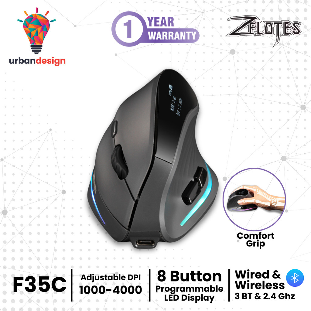 Jual Zelotes F35C Macro Silent Click Bluetooth Wireless 2.4G RGB ...