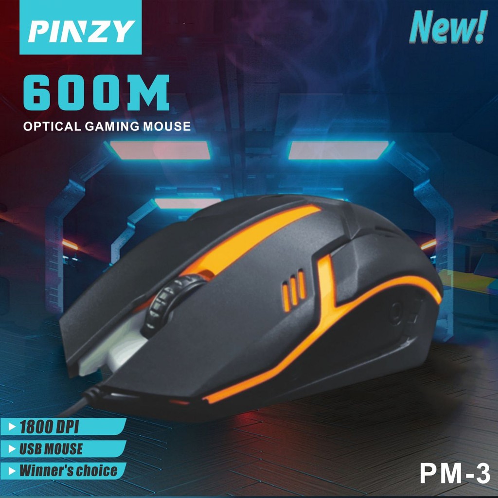 Jual PINZY PM-3 Optical Gaming Mouse 1800 DPI USB Gaming Mouse with LED ...