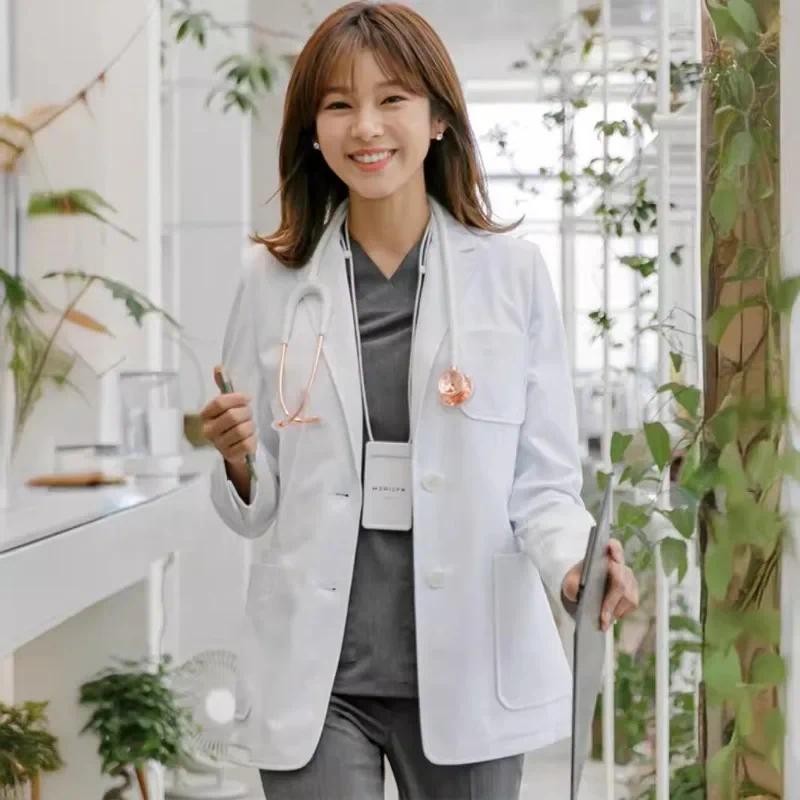 Jual Unisex White Coat Lab Coat Hospital Doctor Slim Nurse Uniform Spa Uniform Nursing Uniform ...