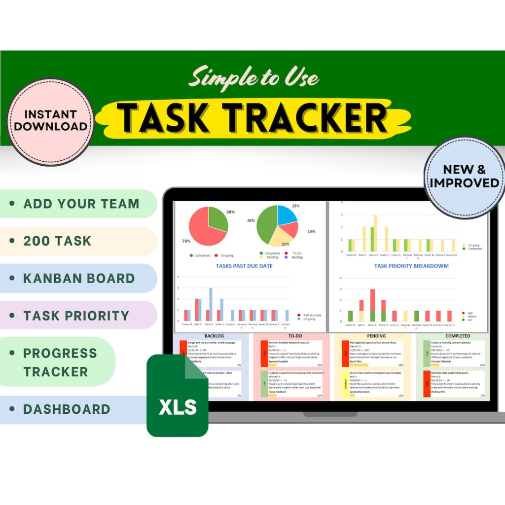 Jual Team Task Tracker Excel Template dengan KPI Dashboard | Shopee ...