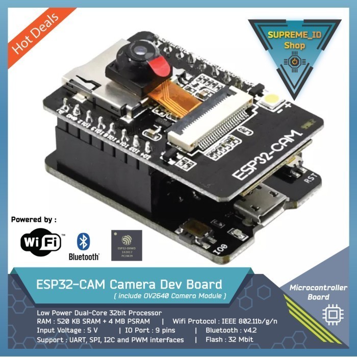 Jual ESP32-CAM + OV2640 Camera + ESP-32 Dev Board Wifi Bluetooth CH340 ...