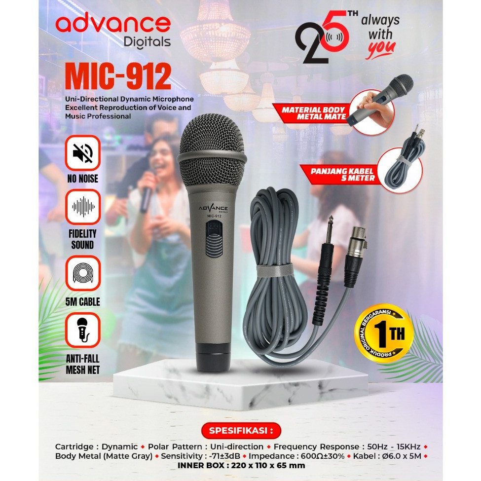 Jual Advance Digitals Microphone Professional Dynamic Kabel Mic-912 ...
