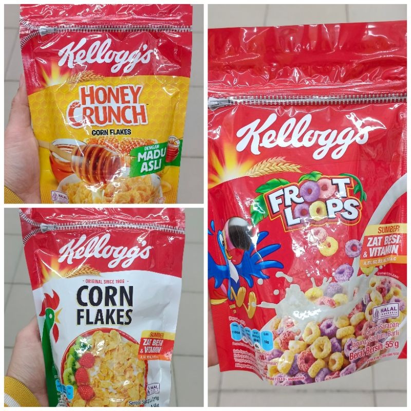 Jual Kelloggs sereal corn flakes / honey crunch / froot loops - kellogg ...