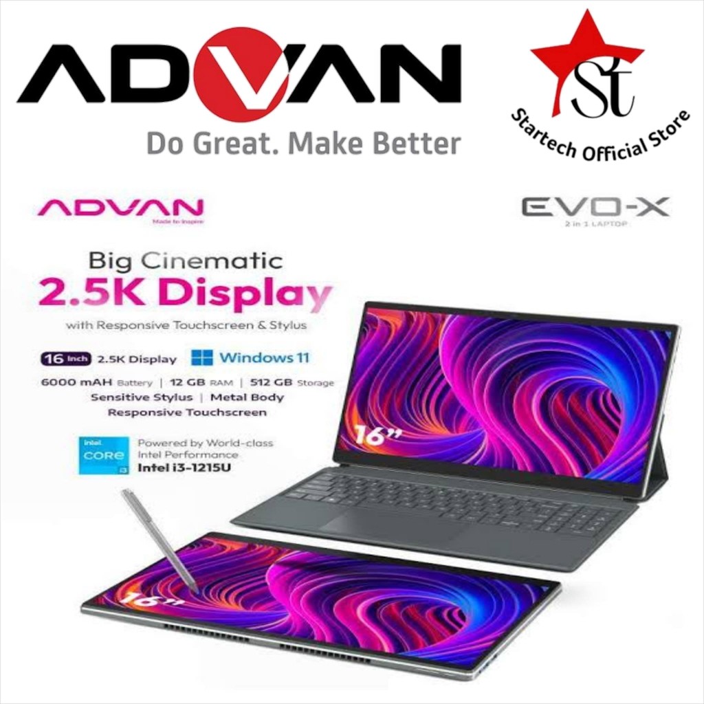Jual ADVAN 2 in 1 EVO-X 16” Intel i3-1215U 12GB/512GB W11 DETACHABLE ...