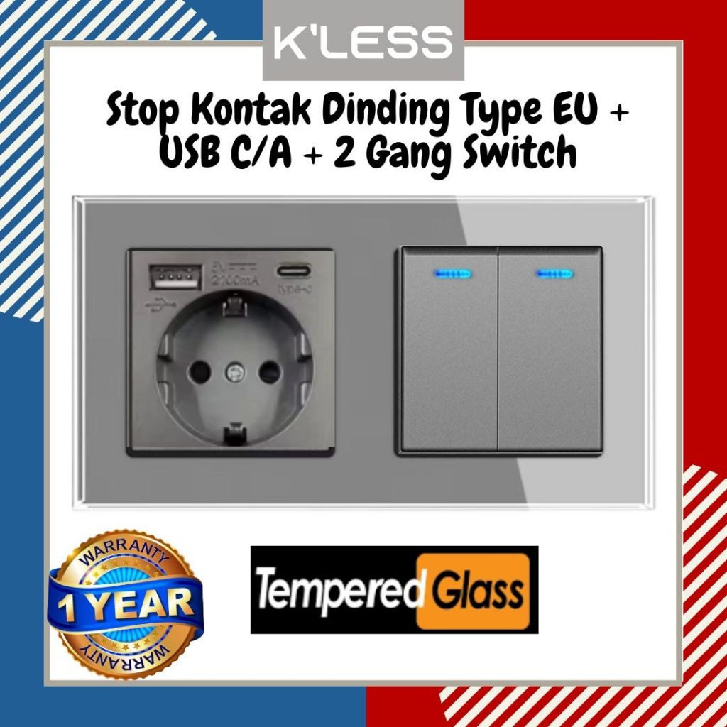 Jual Stop Kontak Dinding Tanam Wall Socket Tempered Glass design with 2 ...