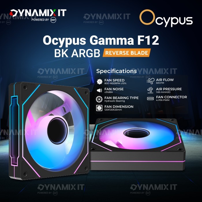 Jual Ocypus Gamma F12 ARGB PWM Air Flow Fan - Reverse Blade - Black ...