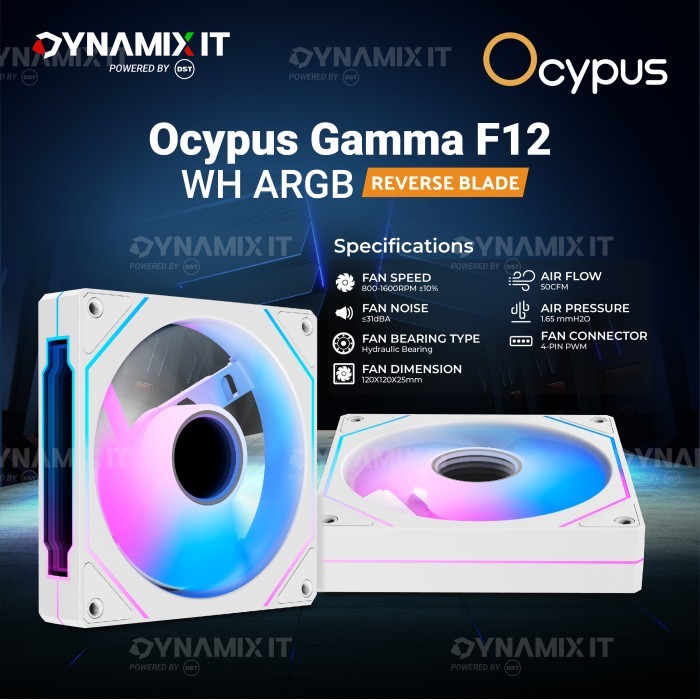 Jual Ocypus Gamma F12 ARGB PWM Air Flow Fan - Reverse Blade - White ...