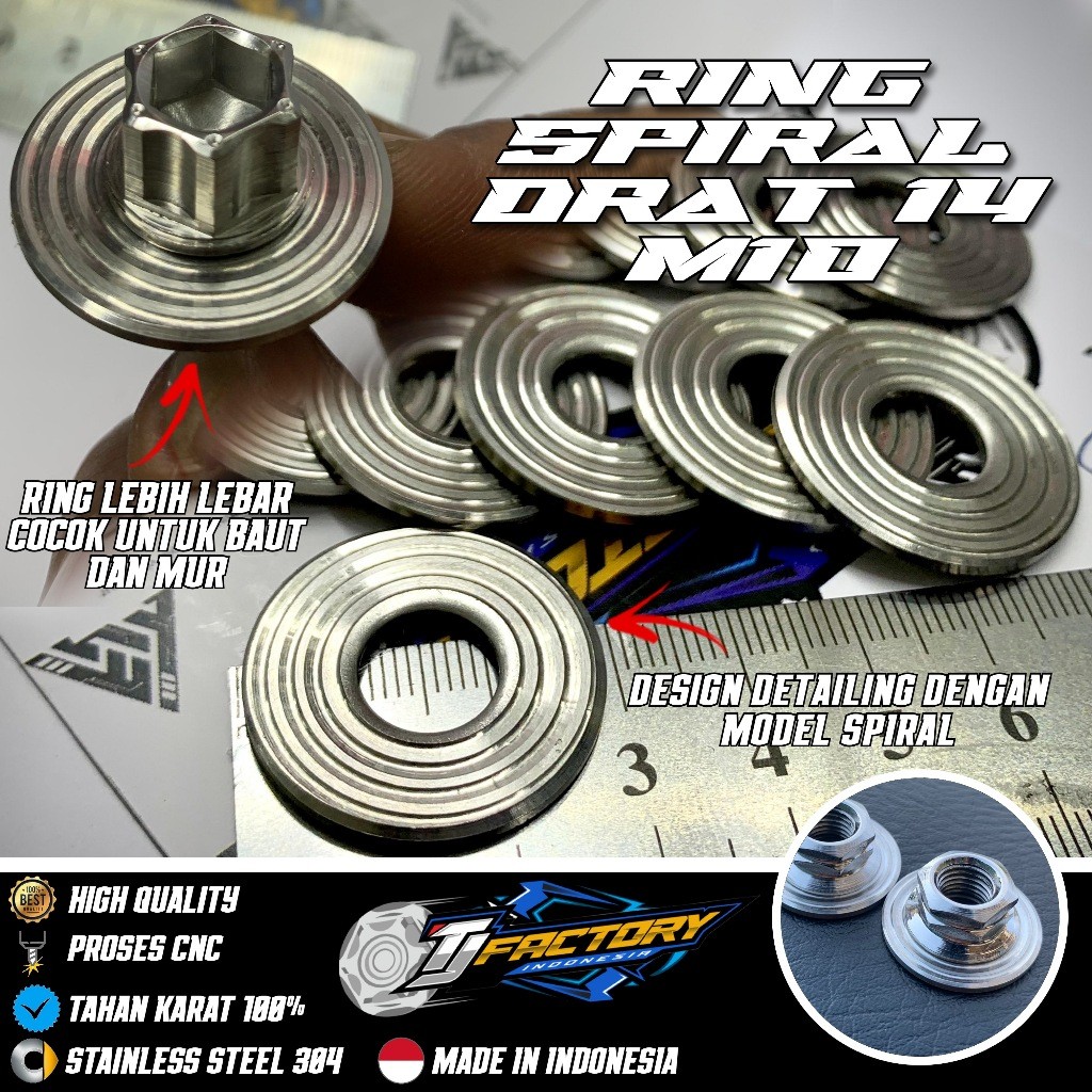 Jual Ring Spiral Lebar Stainless M10 drat 14 Tambahan Ring Untuk HEX ...