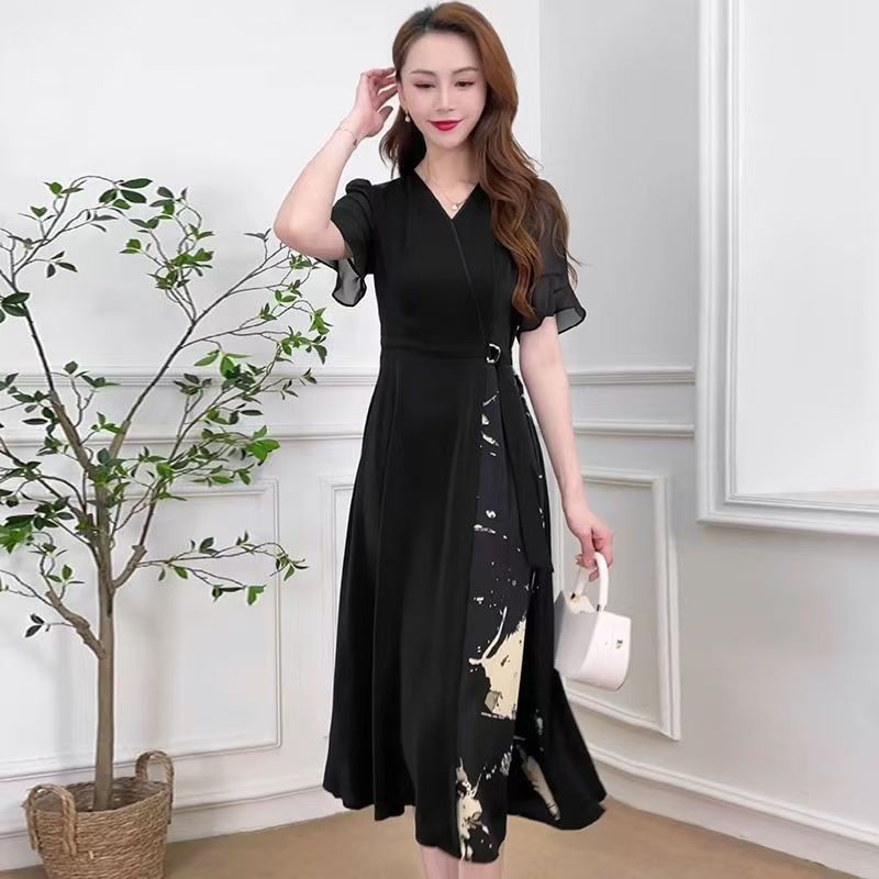 Jual FAN Gaun korea ukuran besar bermotif bunga gaun hitam bermotif ...