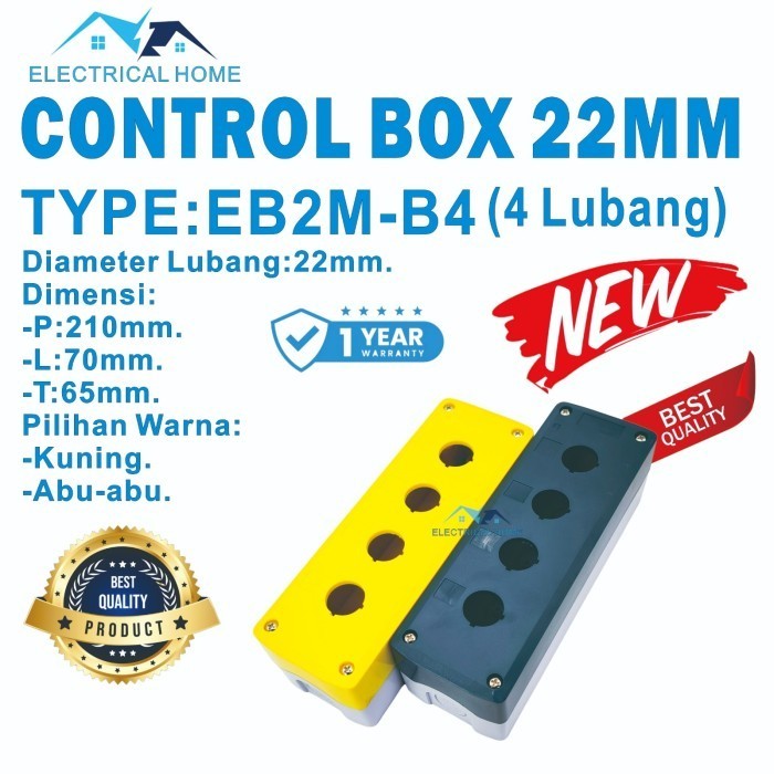 Jual Control Box Push Button 22mm 4 Lubang Abu-abu / Kuning MODEL BARU ...