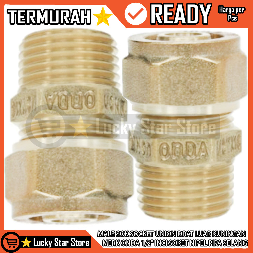 Jual Male Sok Merk ONDA 1/2" Socket Union Drat Derat Luar Kuningan ...