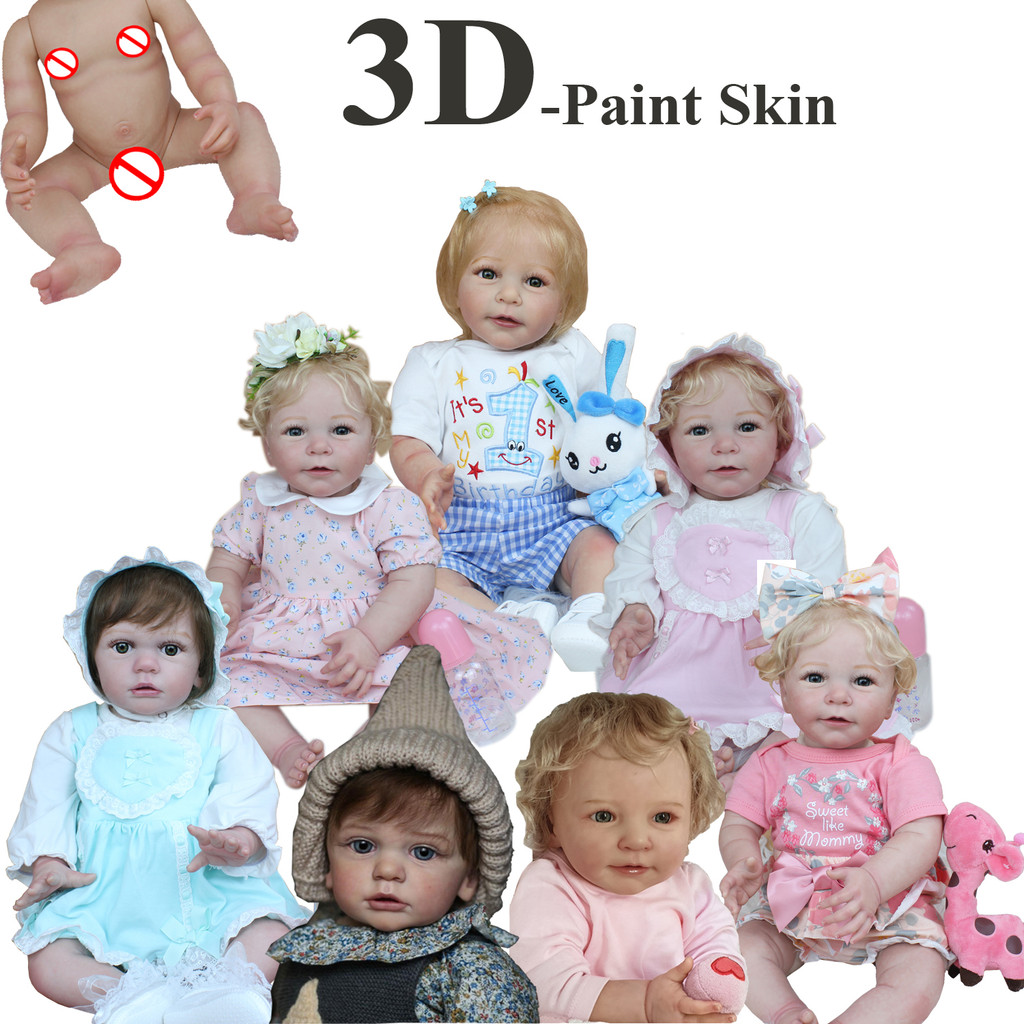 Jual 55 CM 3D-Paint Skin Full Soft Silicone Body Reborn Baby Girl Doll ...