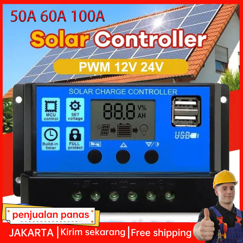 Jual Solar Charge Controller LCD LED Display Solar PWM 12V/24V 10A 20A 30A 50A 60A USB Panel ...