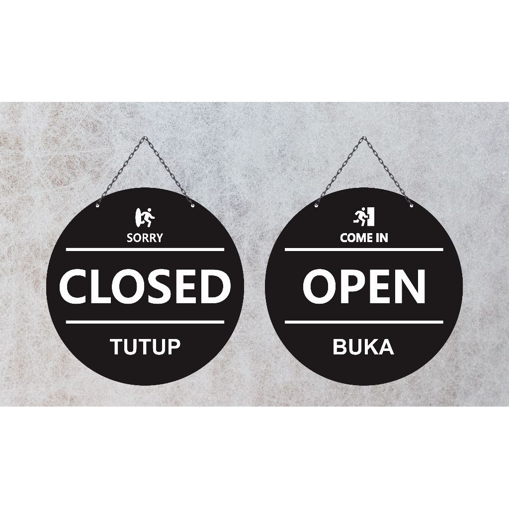 Jual Acrylic Open Close | Buka Tutup Gantung bulat akrilik | Open close ...