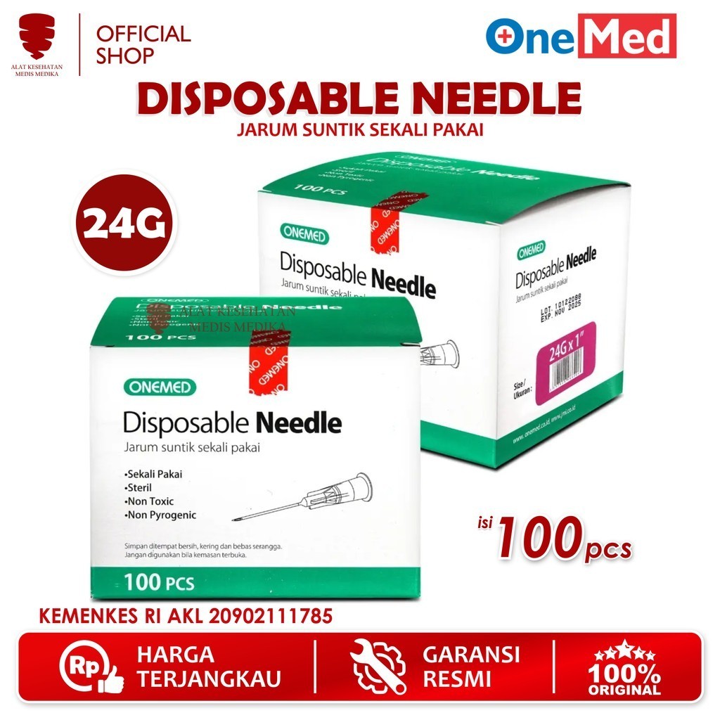 Jual Onemed Disposable Needle 24G Jarum Suntik Medis 24 G x 1" Sterile ...