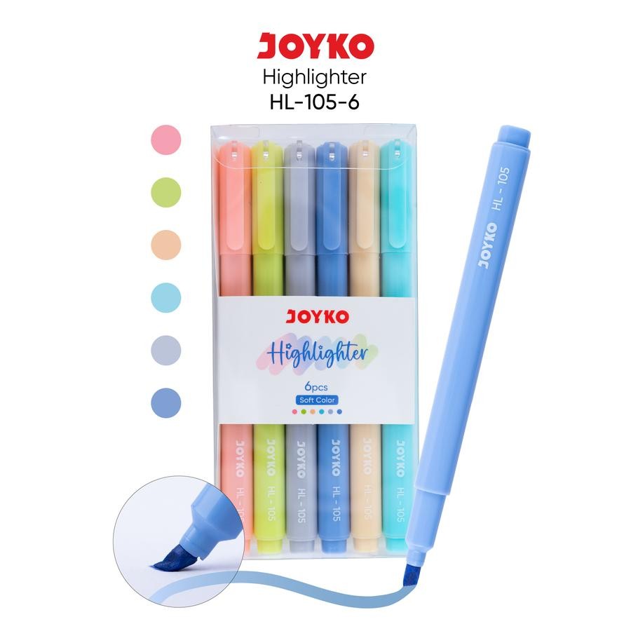 Jual Highlighter Joyko HL-105-6 Soft Color / Penanda Berwarna Warna ...