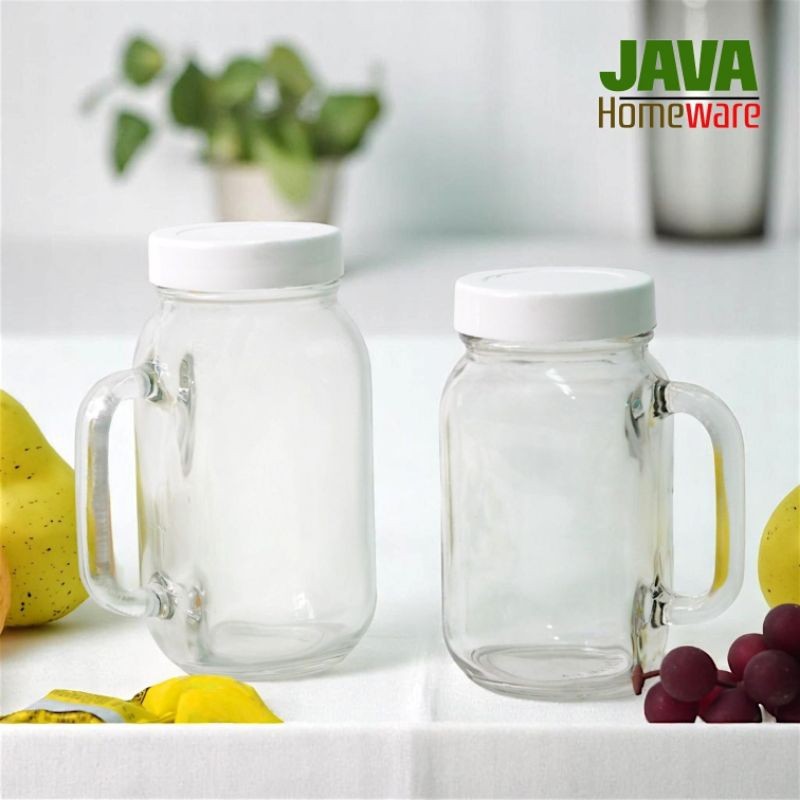 Jual GELAS JAR TUTUP PLASTIK | MUG JAR KACA TUTUP PLASTIK | DRINKING ...