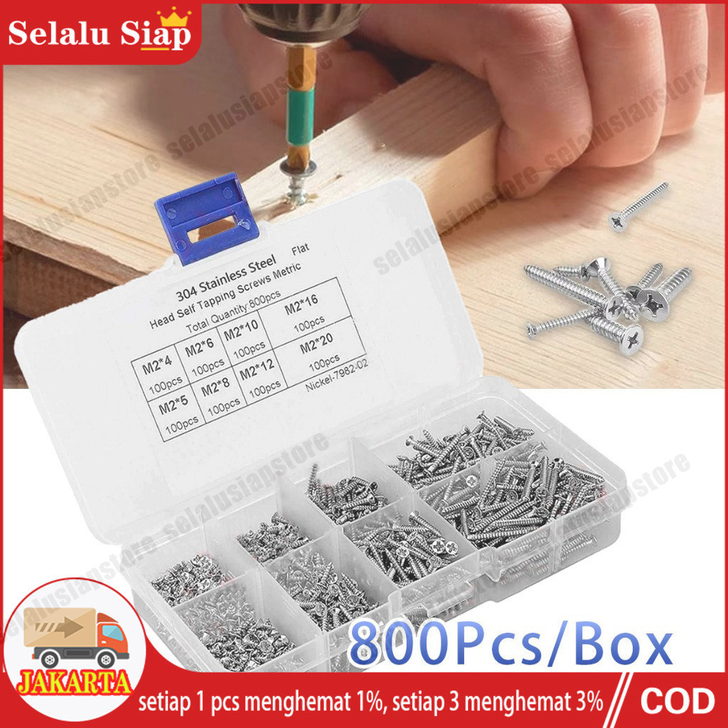 Jual 800pcs Sekrup Kayu Kepala Rata / Self Tapping Screw / Skrup Triplek Gypsum Paketan Free Box ...